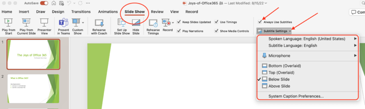 Captioning and Subtitles in PowerPoint - Help Wiki