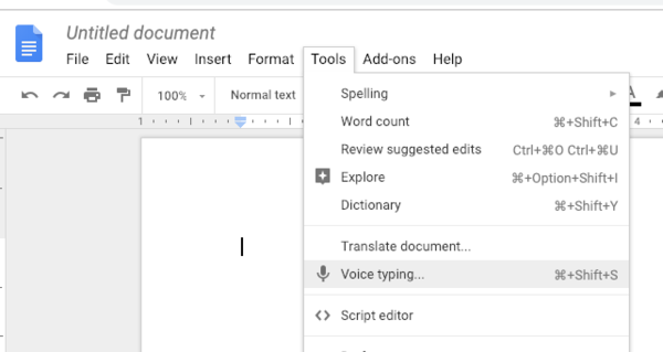 Transcription with Voice Typing Tool- Google Docs - Help Wiki